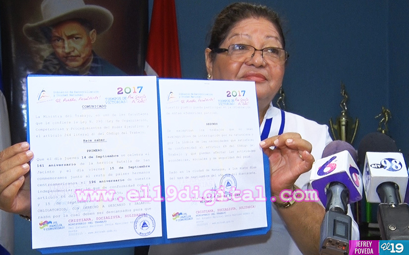 MITRAB decreta 14 y 15 de septiembre feriados nacionales