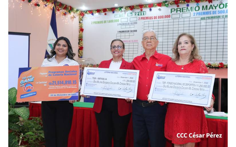 Lotería Nacional entrega a IND y Mifam utilidades del mes de diciembre