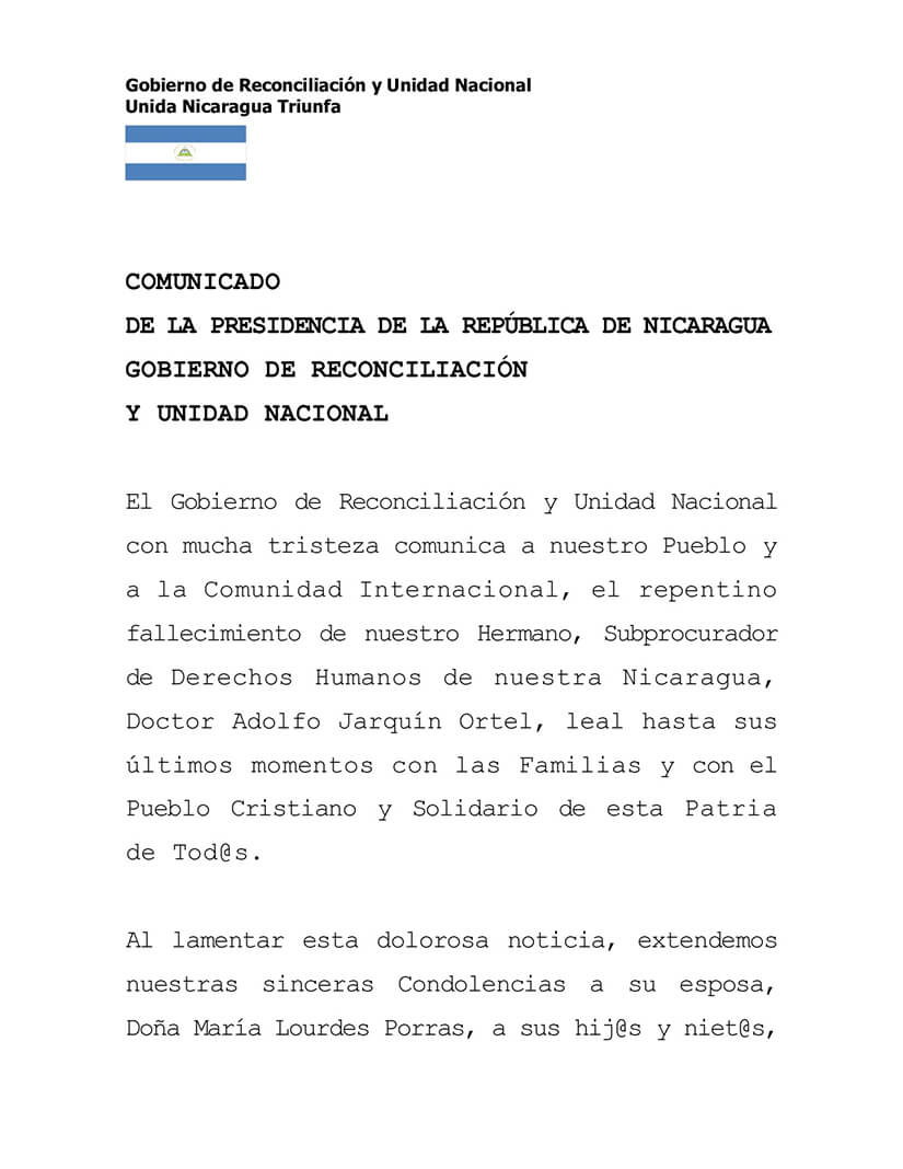 Fallece Subprocurador de Derechos Humanos de Nicaragua, Doctor Adolfo ...