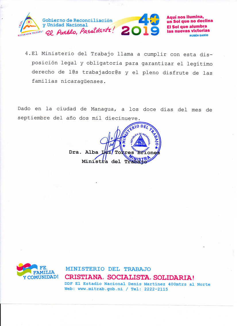 Ministerio del Trabajo comunica que trabajadores disfrutarán cuatro ...