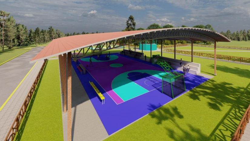 Construyen cancha techada en Comalapa