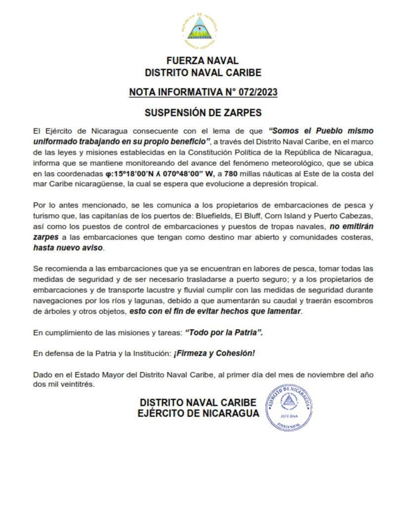 Fuerza Naval suspende zarpes en puertos de Bluefields, El Bluff, Corn ...