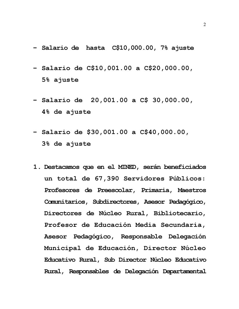 Así será el porcentaje de ajuste salarial aplicado por rango salarial a los Trabajadores del Estado