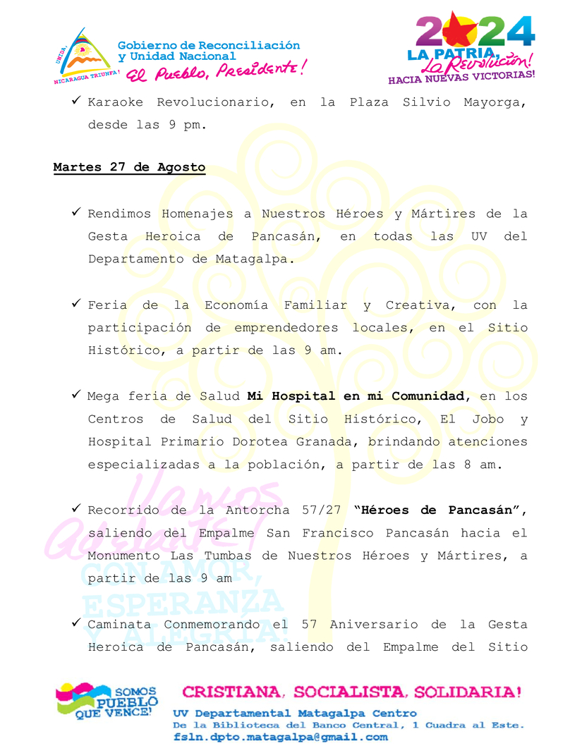 Este es el plan de actividades en conmemoración del 57 Aniversario de la Gesta Heroica de Pancasán