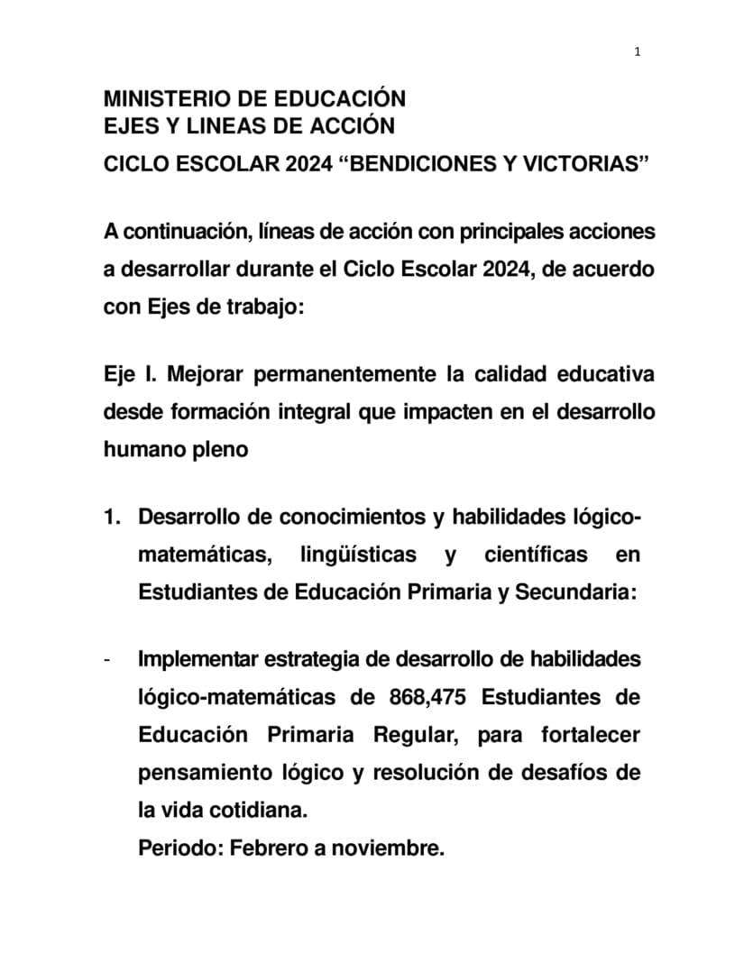 Mined: Ejes y Líneas de Acción para el ciclo escolar 2024 "Bendiciones y Victorias"