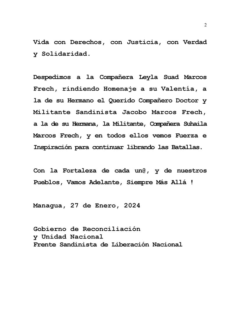 Gobierno de Nicaragua lamenta el fallecimiento de la querida Compañera ...