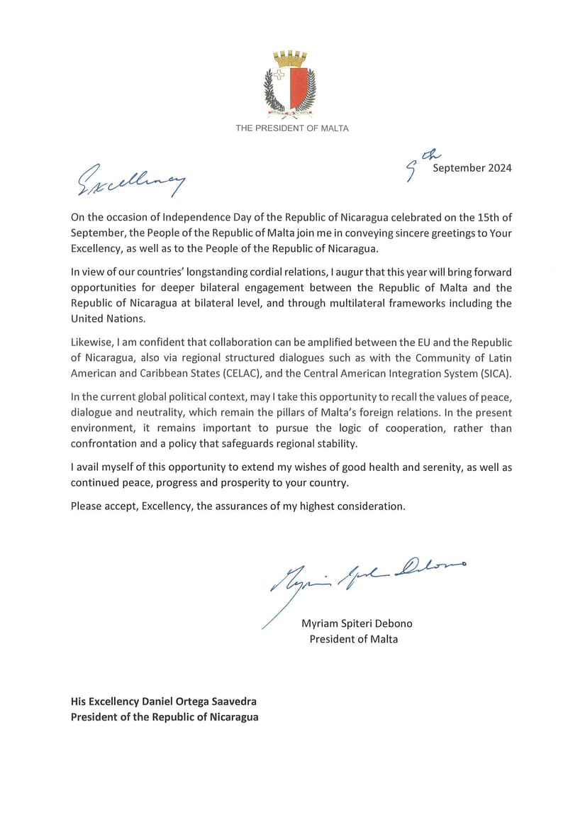 Recibimos felicitaciones de la Presidenta de la República de Malta por ...