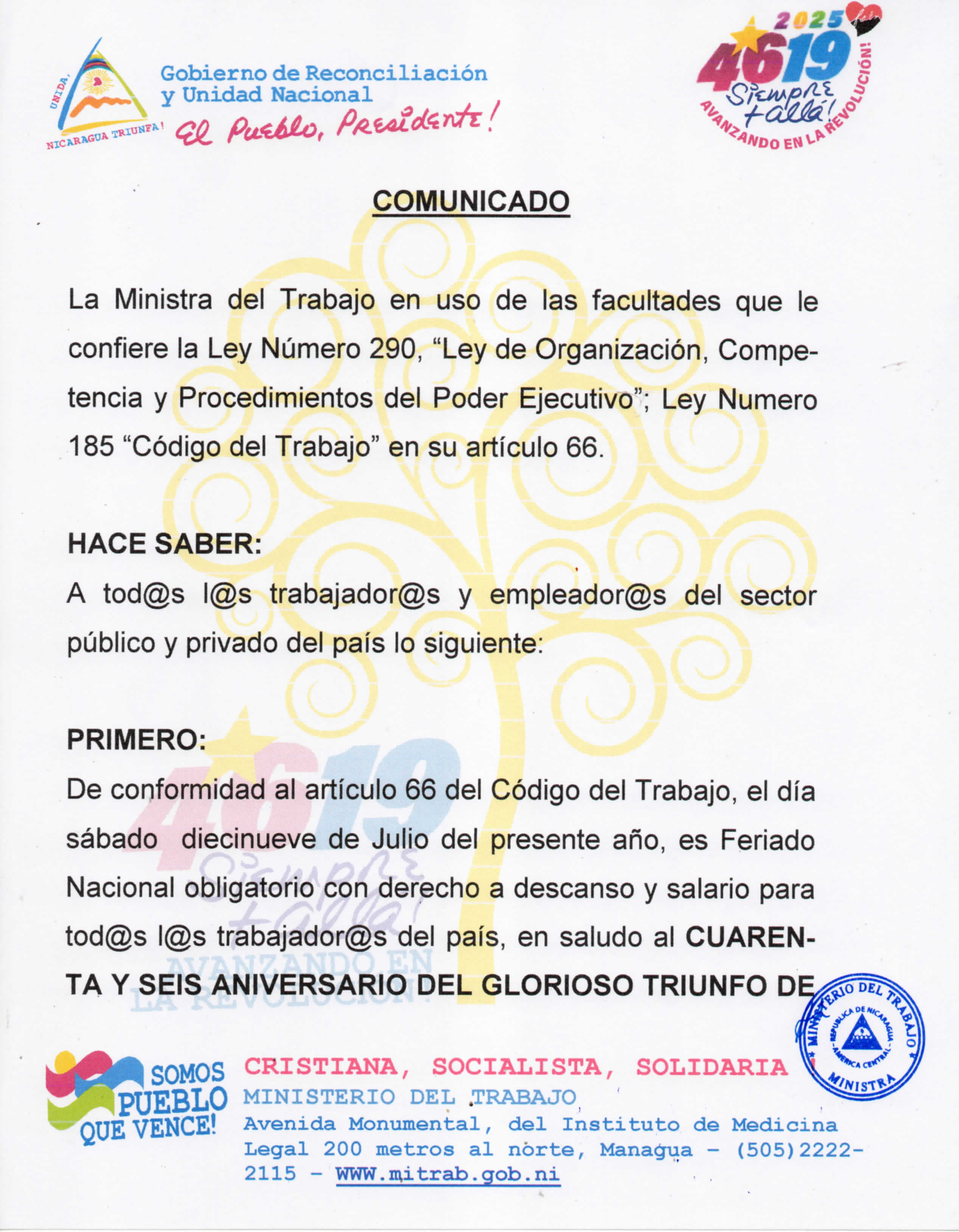 19 de Julio feriado nacional por el 46 aniversario de la Revolución ...