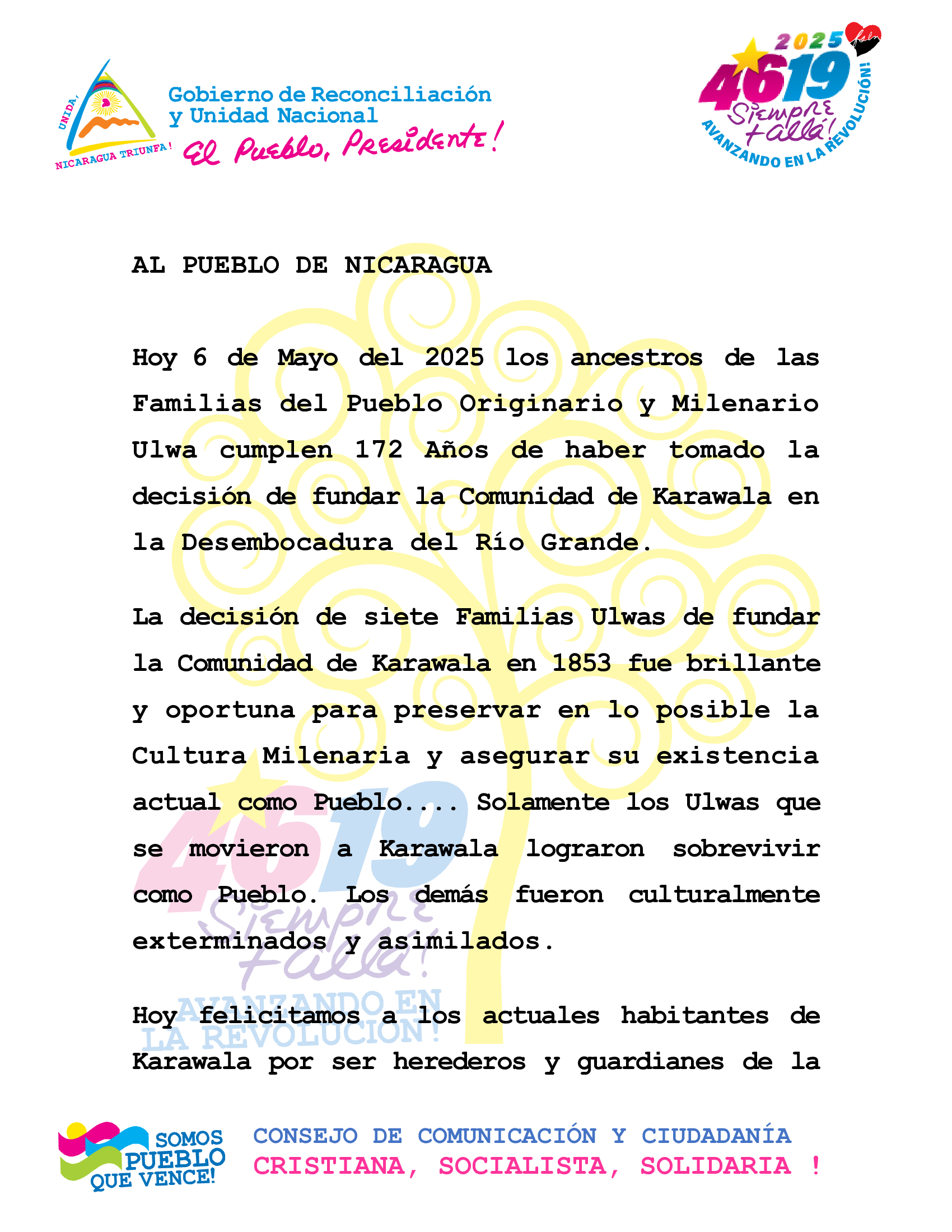 Al Pueblo de Nicaragua sobre el Pueblo Originario y Milenario Ulwa