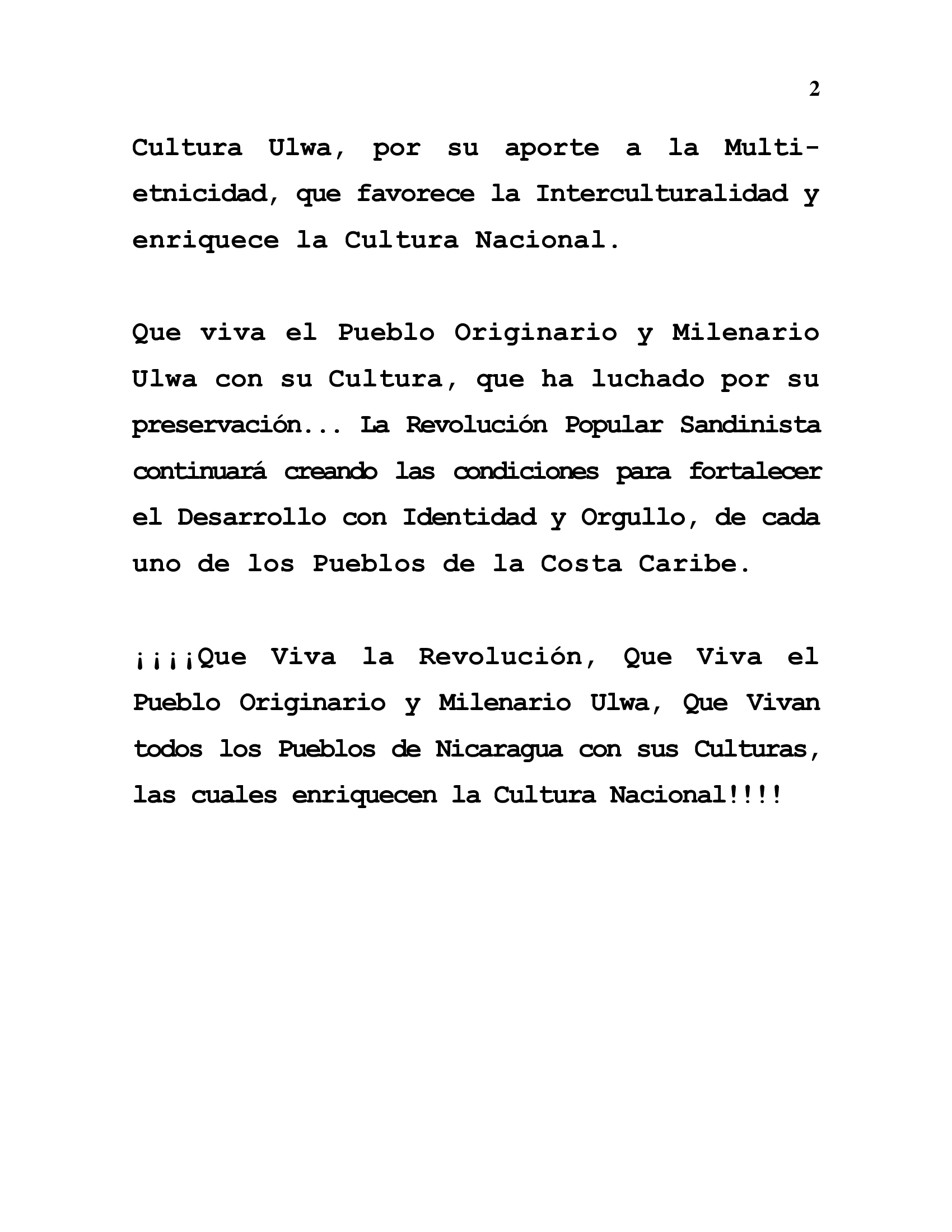 Al Pueblo de Nicaragua sobre el Pueblo Originario y Milenario Ulwa
