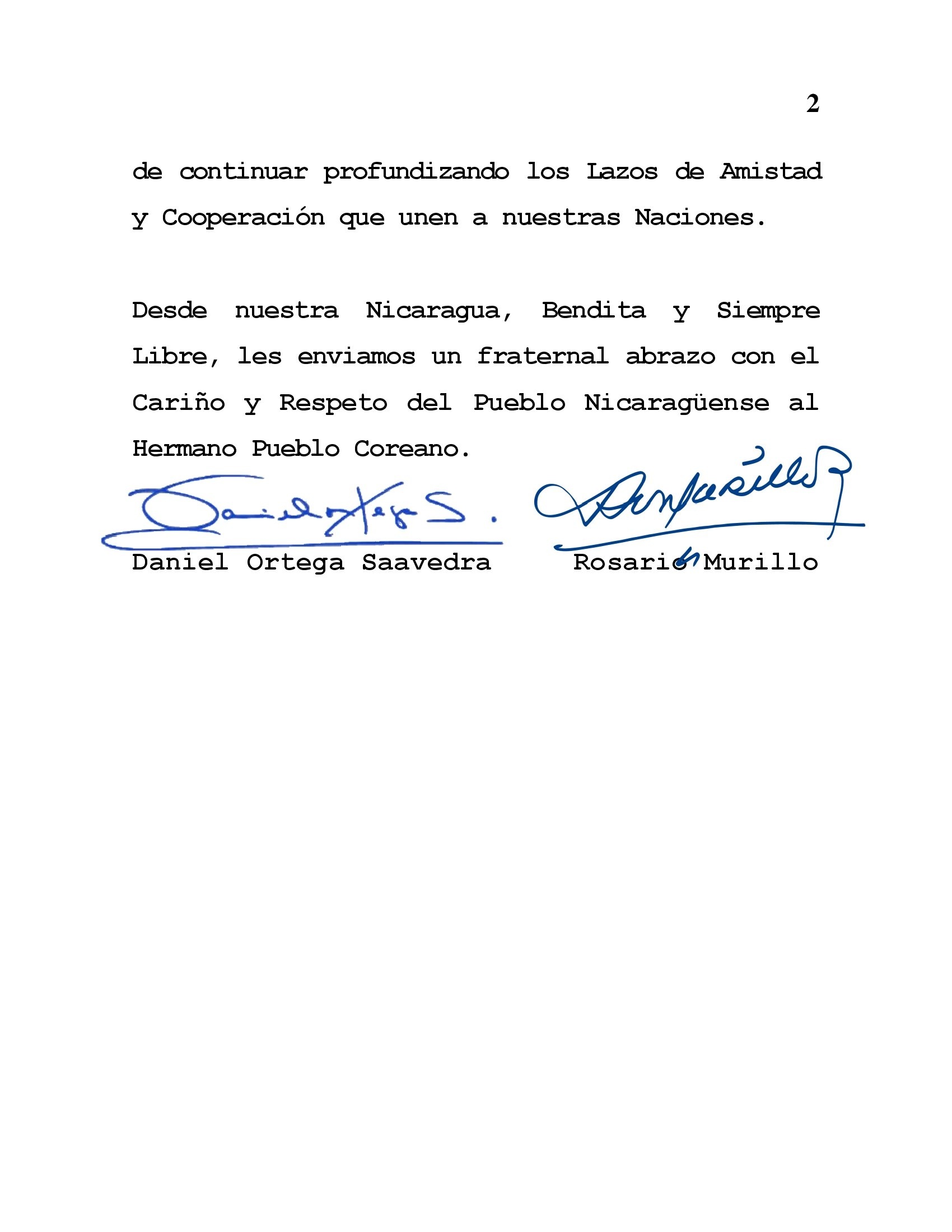Mensaje de Saludo y Felicitación al Presidente de la República de Corea